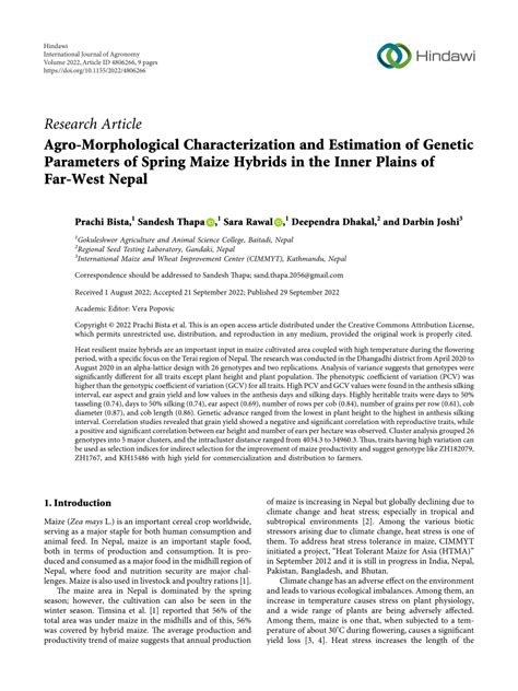 Pdf Agro Morphological Characterization And Estimation Of Genetic Parameters Of Spring Maize