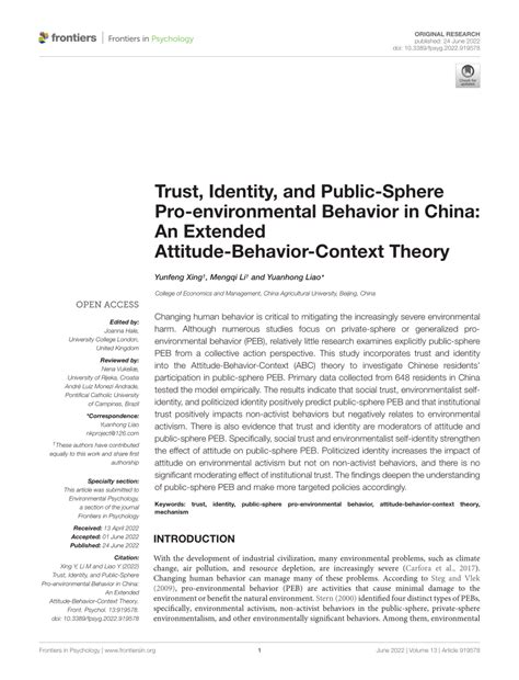 Pdf Trust Identity And Public Sphere Pro Environmental Behavior In China An Extended Pdf Trust Identity And Public Sphere Pro Environmental Behavior In China An Extended