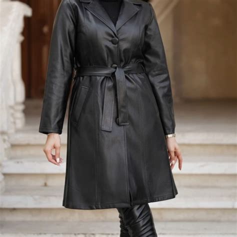 خرید و قیمت پالتو چرم بلند زنانه سایز بزرگ آستر دار با رنگ بندی و ارسال