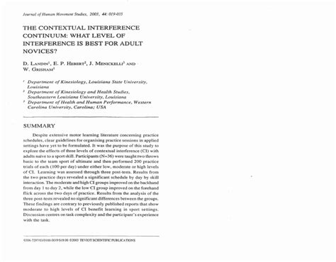 Pdf The Contextual Interference Continuum What Level Of Interference