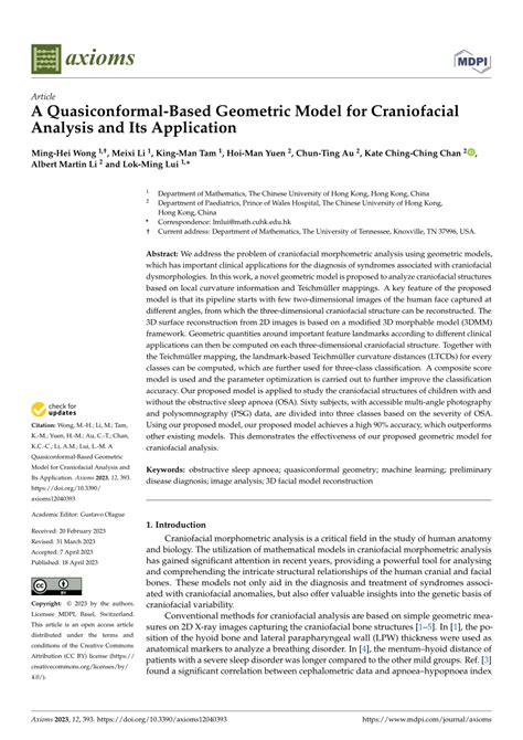 Pdf A Quasiconformal Based Geometric Model For Craniofacial Analysis And Its Application