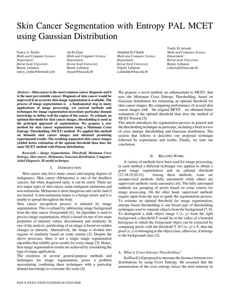 Pdf Skin Cancer Segmentation With Entropy Pal Mcet Using Gaussian Distribution