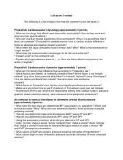Comprehensive Lab Exam Review Cardiovascular Physiology And Course Hero