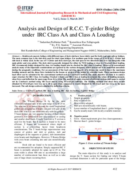 Pdf Analysis And Design Of Rcc T Girder Bridge Under Irc Class Aa And Class A Loading
