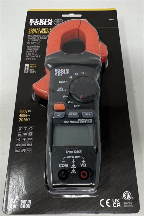 Klein Tools Cl220 Digital Clamp Meter Ac Auto Ranging 400 Amp With