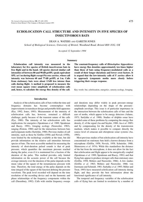 Pdf Echolocation Call Structure And Intensity In 5 Species Of