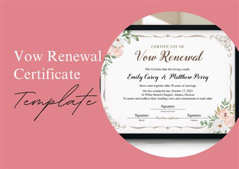 Vow Renewal Certificate Template Printable And Editable Keepsake For Couples