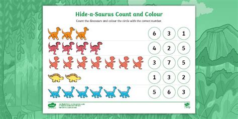 Hide A Saurus Dinosaur Count And Colour Worksheet