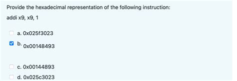 solved provide the hexadecimal representation of the