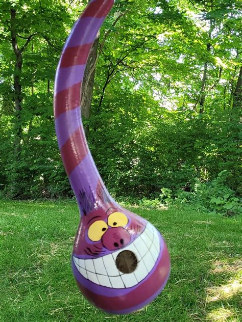 The Cheshire Cat Painted Birdhouse Gourd By Me In 2023 Hand Painted