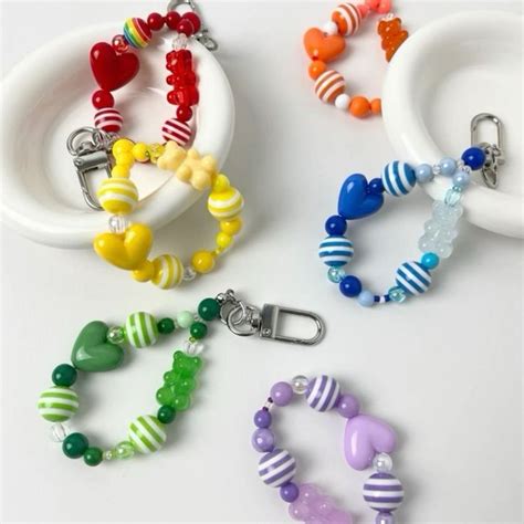 무지개 하트 젤리베어 비즈 Beads 키링 ในปี 2024