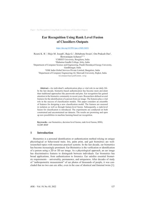 pdf ear recognition using rank level fusion of classifiers outputs