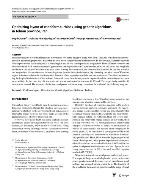 Pdf Optimizing Layout Of Wind Farm Turbines Using Genetic Algorithms