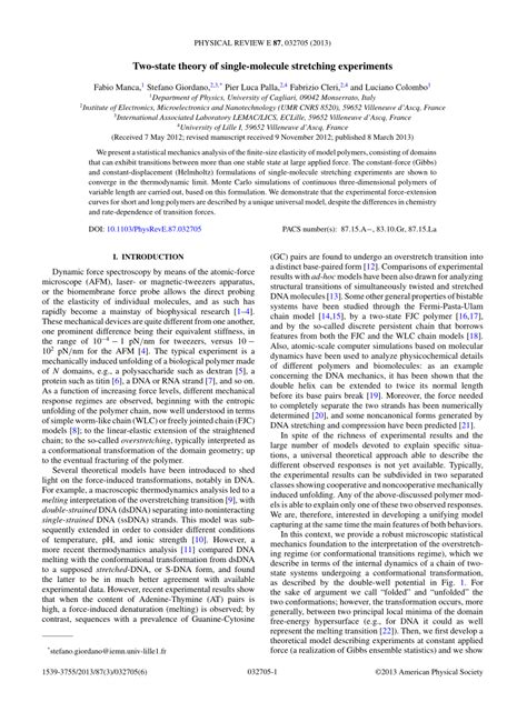 Pdf Two State Theory Of Single Molecule Stretching Experiments