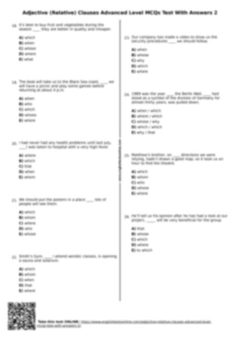SOLUTION Adjective Relative Clauses Advanced Level Mcqs Test With Answers