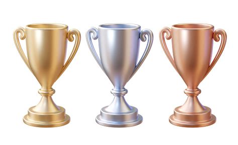 3d 황금 은 브론즈 챔피언 컵 아이콘 세트 흰색 배경에 고립되어 있습니다 챔피언십 트로피 스포츠 토너먼트 상 우승자 컵 및 승리 개념 0명에 대한 스톡 사진 및 기타