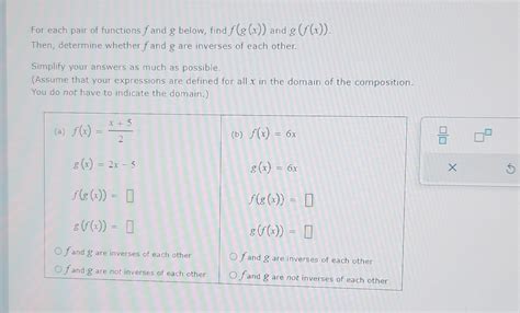 solved for each pair of functions f and g below find
