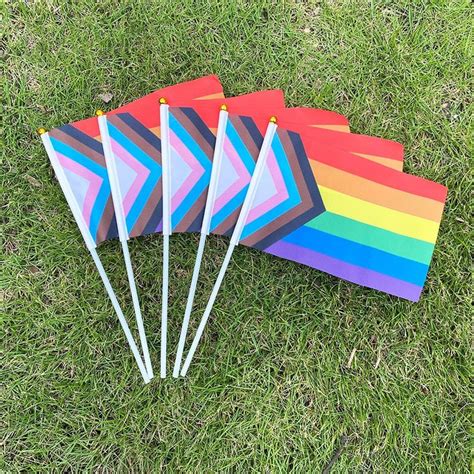 Progress Pride Hand Flags X5 Rainbow Republic