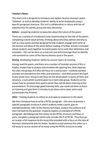 Teaching English Poetry Unit Seamus Heaneys Follower Teaching