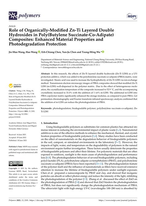 Pdf Role Of Organically Modified Zn Ti Layered Double Hydroxides In Polybutylene Succinate Co