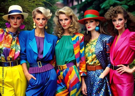 Retro Fashion Styles From The 1980s Featuring Bold Colors Patterns
