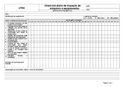 Modelo de Check List Diário de Martelete Pneumático | PDF