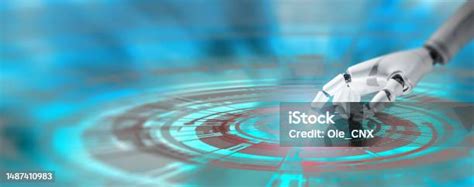 휴머노이드 Ai 로봇의 손은 자동화 된 디지털 산업의 발전 증강 현실 기술 Nft 사이버 보안 메타 버스의 Vpn 및 사이버 공간을 특징으로합니다 초현대적에 대한 스톡 사진
