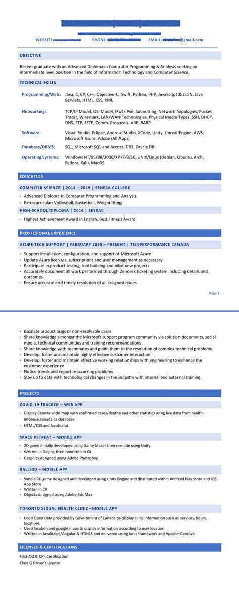 Computer Programming And Analysis Graduate In Toronto Canada R Resumes