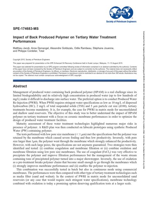 Spe 174683 Ms Impact Of Back Produced Polymer On Tertiary Water