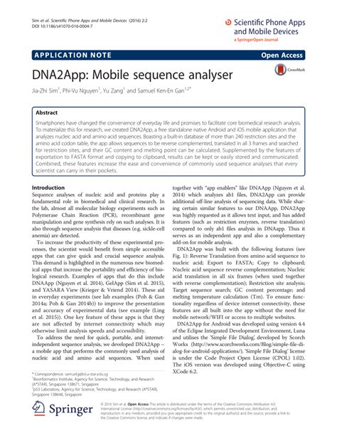 Pdf Dna2app Mobile Sequence Analyser