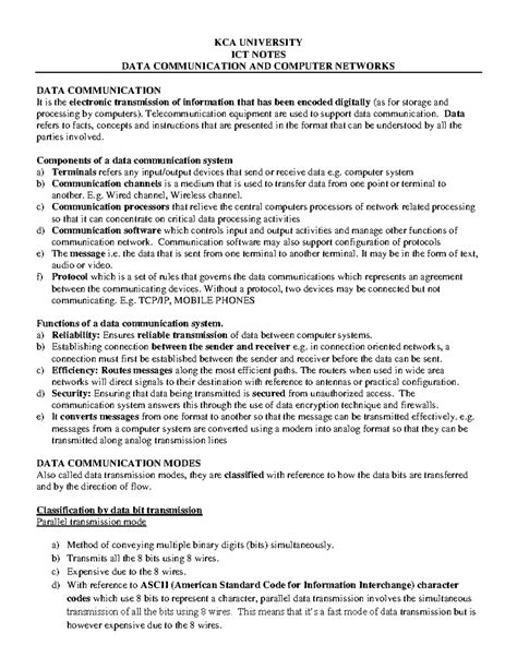 Data Communication And Computer Networks Kca University Ict Notes Data Communication And