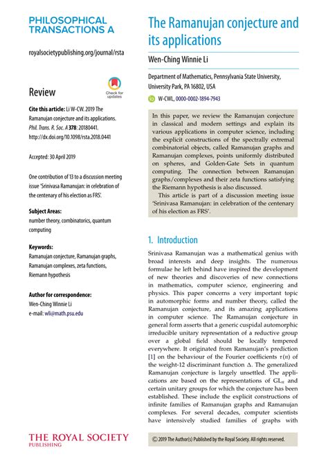 The Ramanujan Conjecture And Its Applications Request Pdf