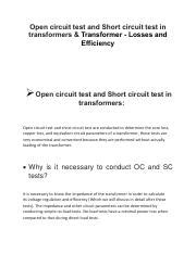 Open Circuit Test And Short Circuit Test In Transformers Pdf Open Circuit Test And Short