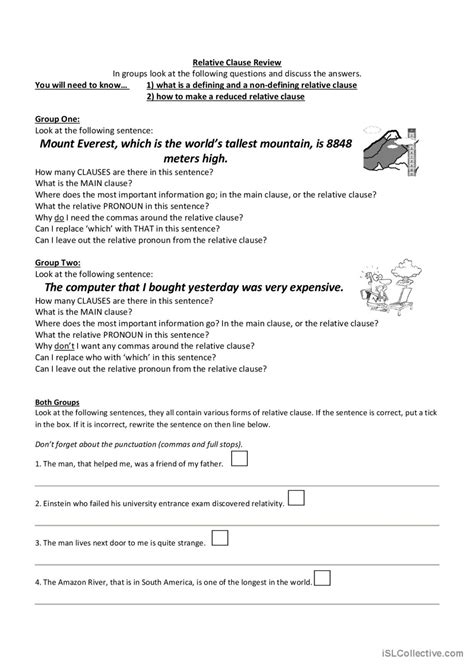 Relative Clause Review General Gramm Français Fle Fiches Pedagogiques