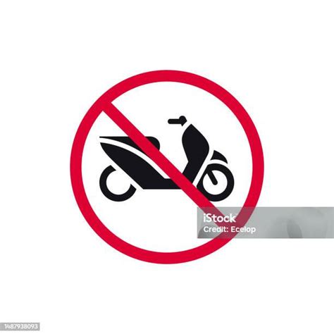 Tidak Ada Parkir Skuter Rohibited Tanda Retro Moped Dilarang Modern Bulat Stiker Ilustrasi