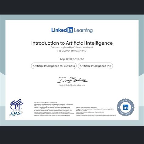 Introduction To Artificial Intelligence Linkedin Learning Skills … Chiluvuri Vaishnavi