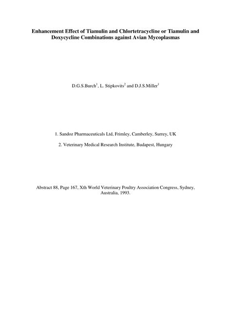 Pdf Enhancement Effect Of Tiamulin And Chlortetracycline Or Tiamulin