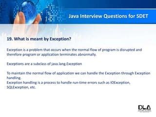 Dev Labs Alliance Top Basic Java Interview Question For Sdet PPT