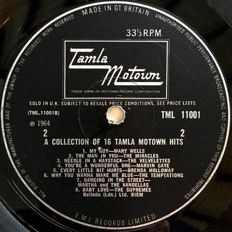 A Collection Of 16 Tamla Motown Big Hits Vinyl Record Lp Tamla Motown 1965