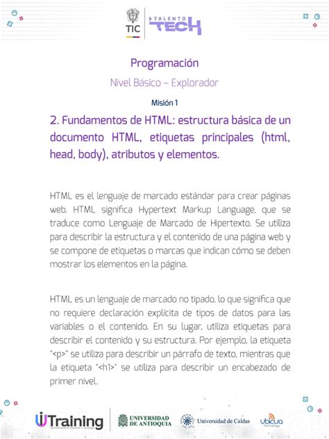2fundamentos De Html Estructura Básica De Un Documento Html Etiquetas Principales Html Head
