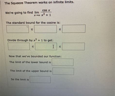 Solved The Squeeze Theorem Works On Infinite Limits Were