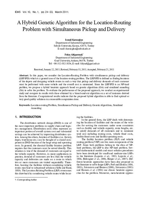 Pdf A Hybrid Genetic Algorithm For The Location Routing Problem With
