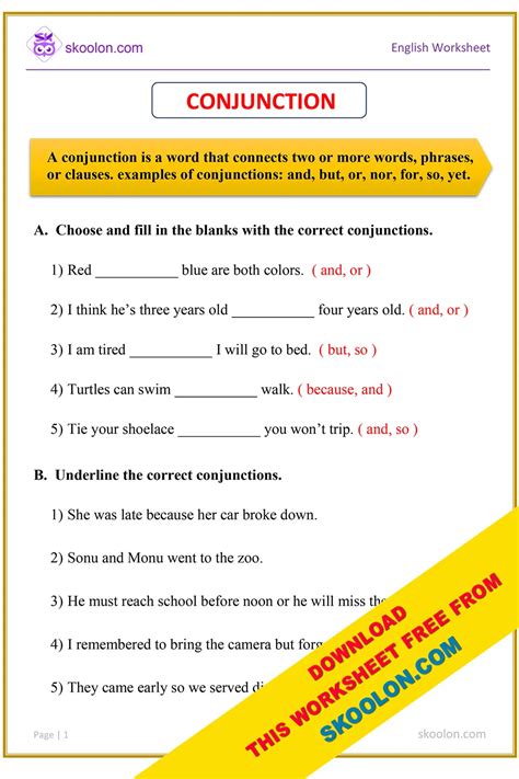 English Worksheets For Grade 3 Conjunctions Worksheet Solutions