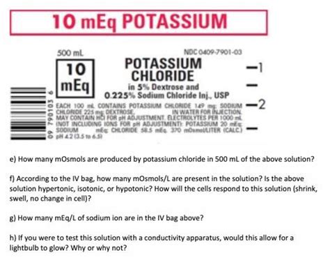 Solved 10 Meq Potassium 500 Ml Ndc04097901 03 10 Potassium
