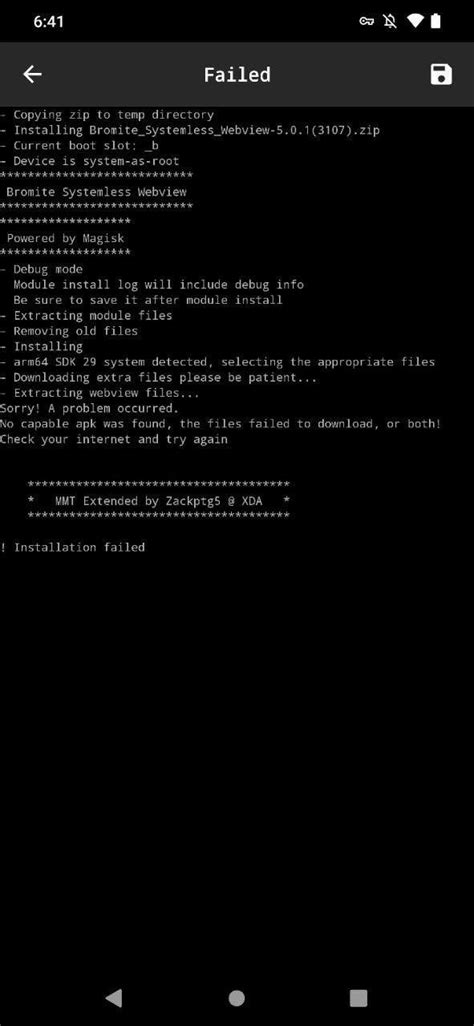 [help] got an error trying to install bromite systemlesswebview modules