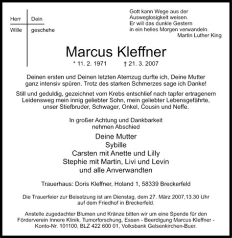 Traueranzeigen Von Marcus Kleffner Trauer In Nrwde