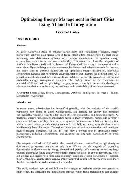 Pdf Optimizing Energy Management In Smart Cities Using Ai And Iot