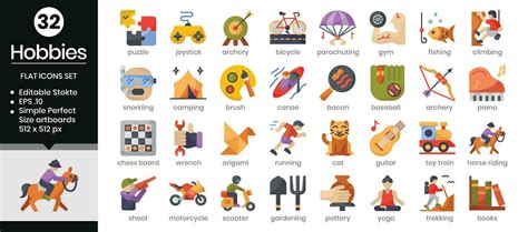 Hobbies Flat Icons Set The Collection Includes Icons From Various