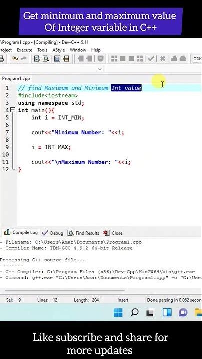 Find Min And Max Integer Value In C Shorts Trending Learn Youtube