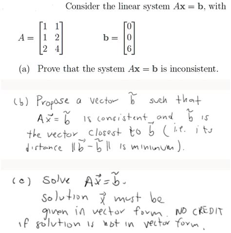 Consider The Linear System Ax B With 1 1 A 1 2 2 4 B A Prove That The
